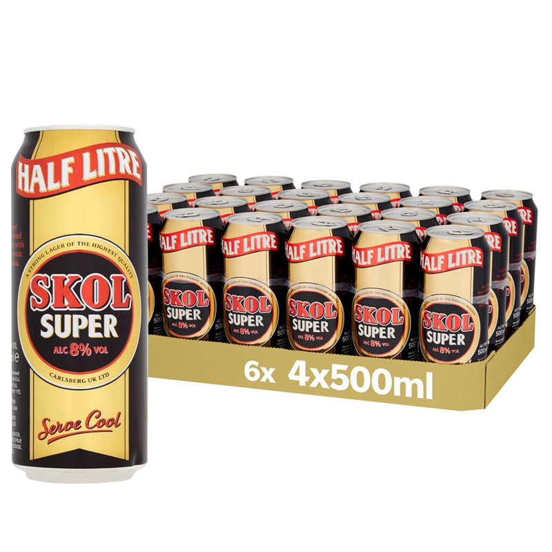 Skol Super 8% Strong Lager Can 500ml - 24 Pack – Union Jack's Alcohol